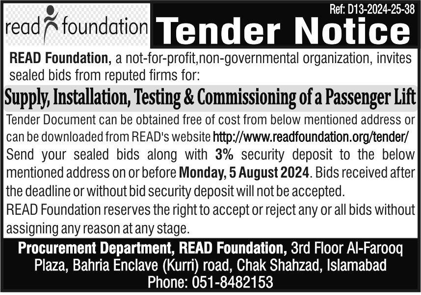Tender – READ Foundation